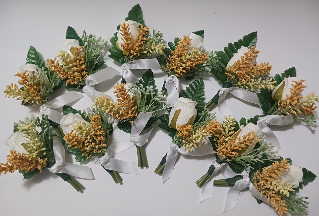 Ivory Boutonniere for Grooms and Groomsmen, Wedding Silk Artificial ...
