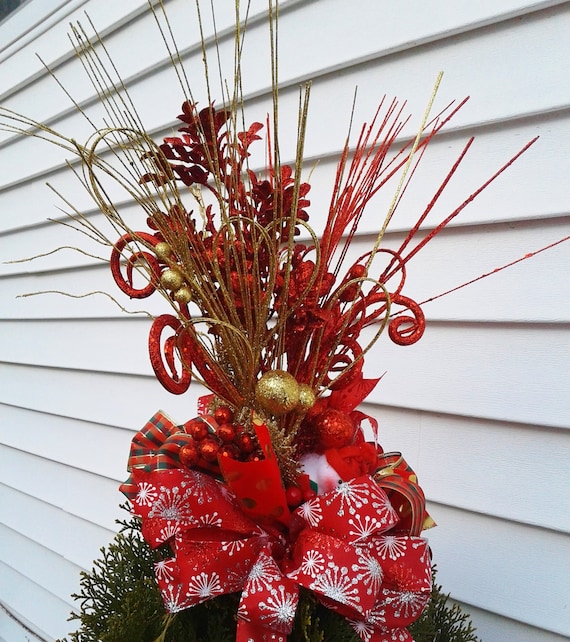 Red And Gold Christmas Tree Topper Holiday Tree Decoration | Etsy