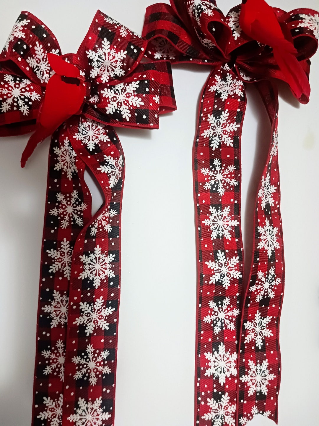 Christmas Tree Cardinal Bow, Red Snowflake Print Wreath Bow, Garland ...