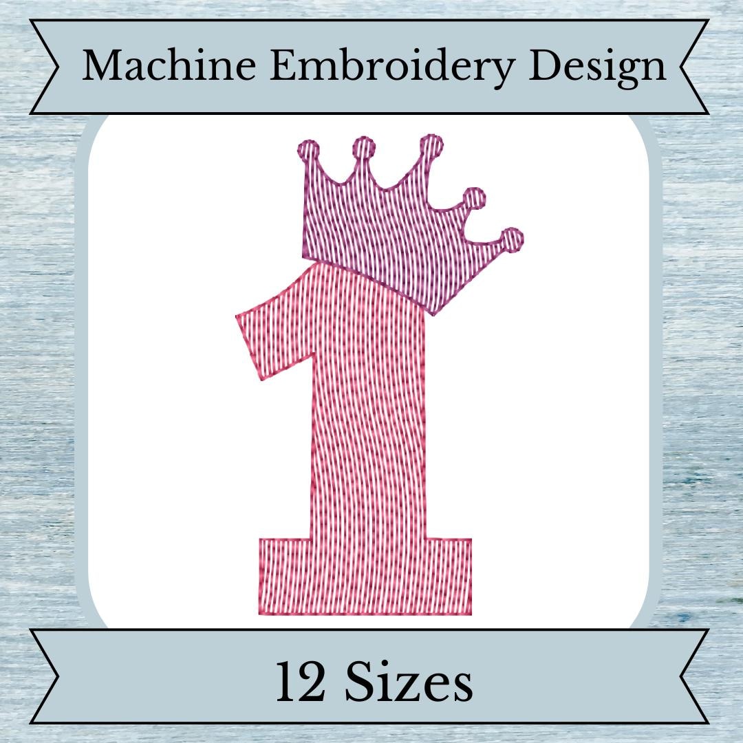 Number 1 With Crown Embroidery Design - Sketch Stitch - Quick Stitch ...