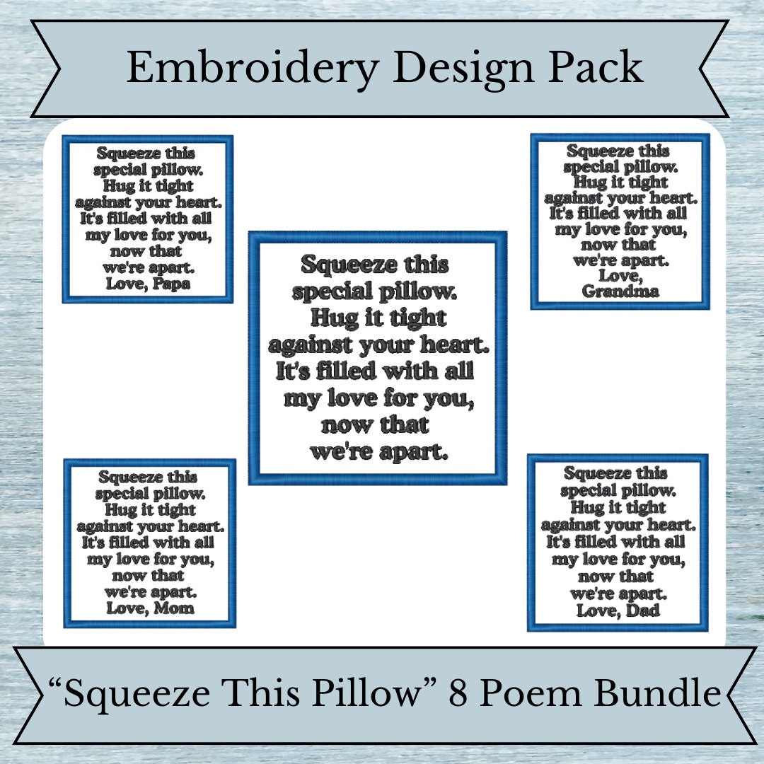 Squeeze This Pillow Square Applique- Poem Embroidery Design Pack - 1 ...