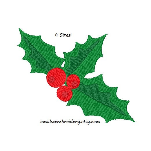 Holly Embroidery Design 8 Sizes Filled Design Instant - Etsy