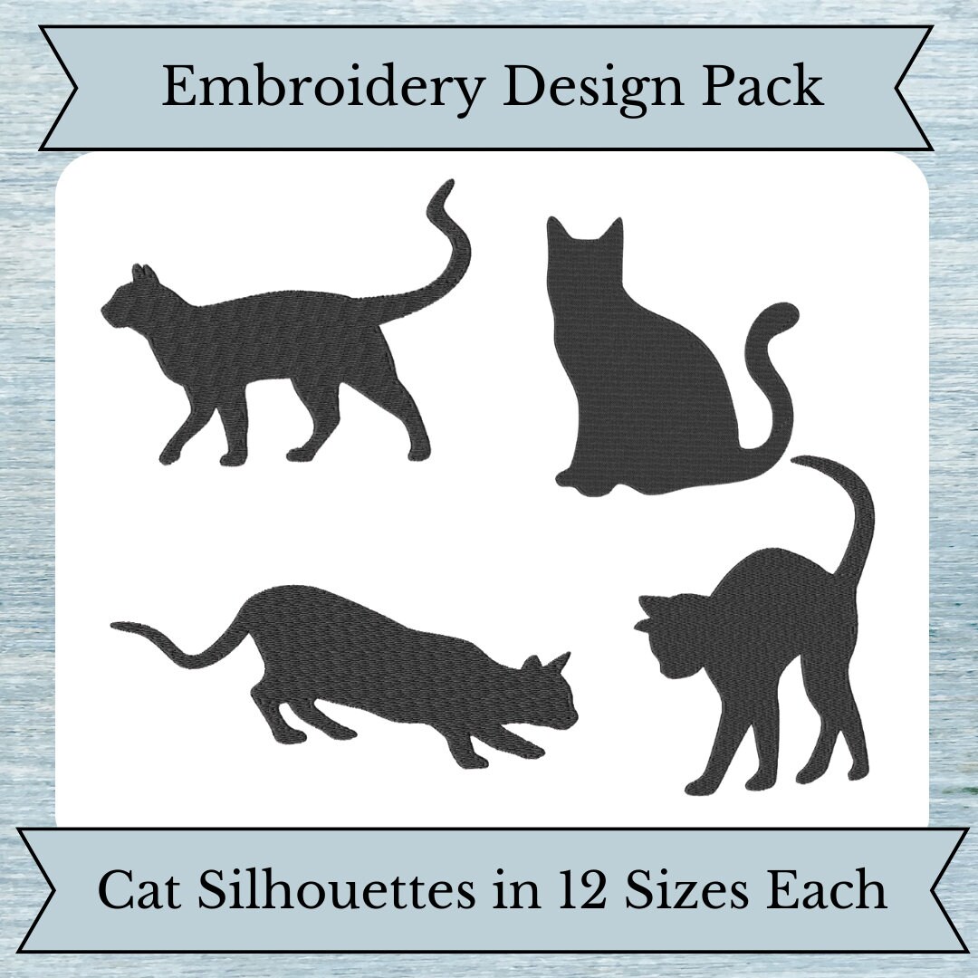 Multi Pack Cat Machine Embroidery Design - 4 Designs in 12 Sizes Each ...