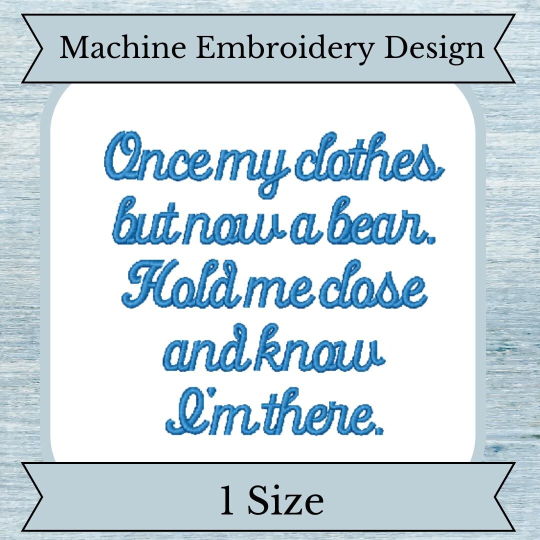 Memory Bear Poem Embroidery Design - 1 Size - 4x4 Hoop - Instant ...