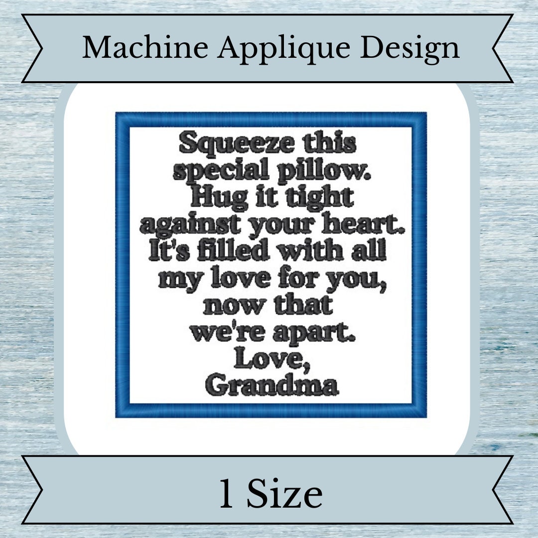 Squeeze This Pillow Poem Applique Embroidery Design - 1 Size - 4x4 Hoop ...