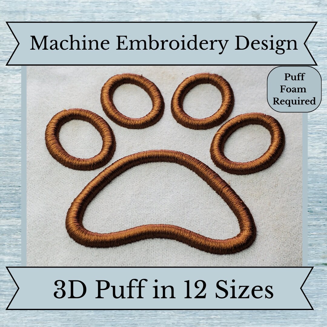 3D Puff Pawprint Embroidery Design - 12 Sizes - Instant Download Design ...