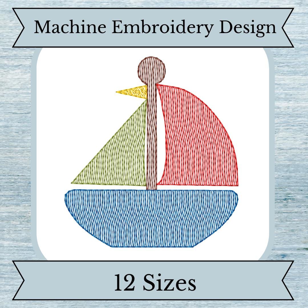 Sailboat Embroidery Design - Sketch Stitch - Quick Stitch - 12 Sizes ...