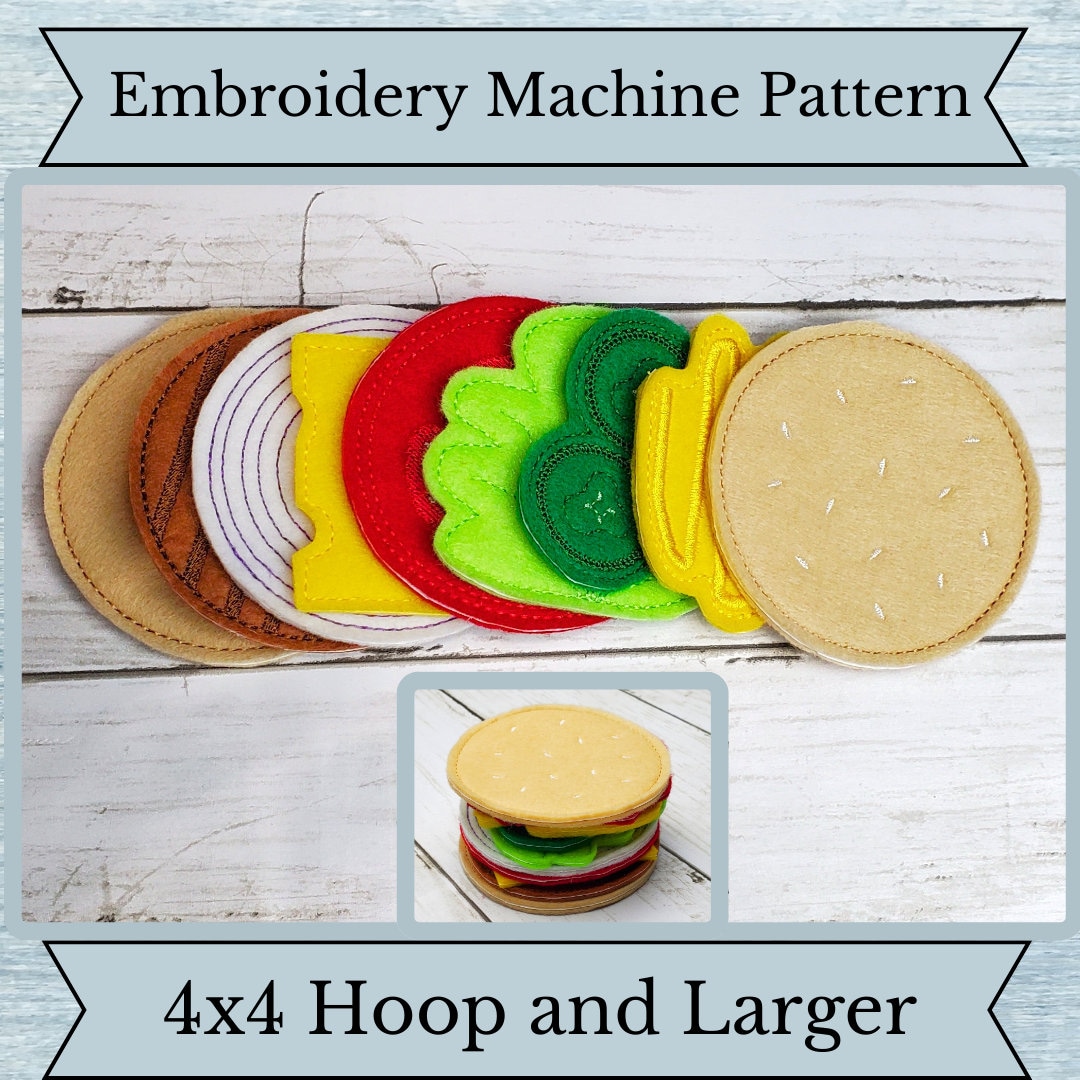 ITH Cheeseburger Pattern - Play Food - Machine Embroidery Design - 4x4 ...