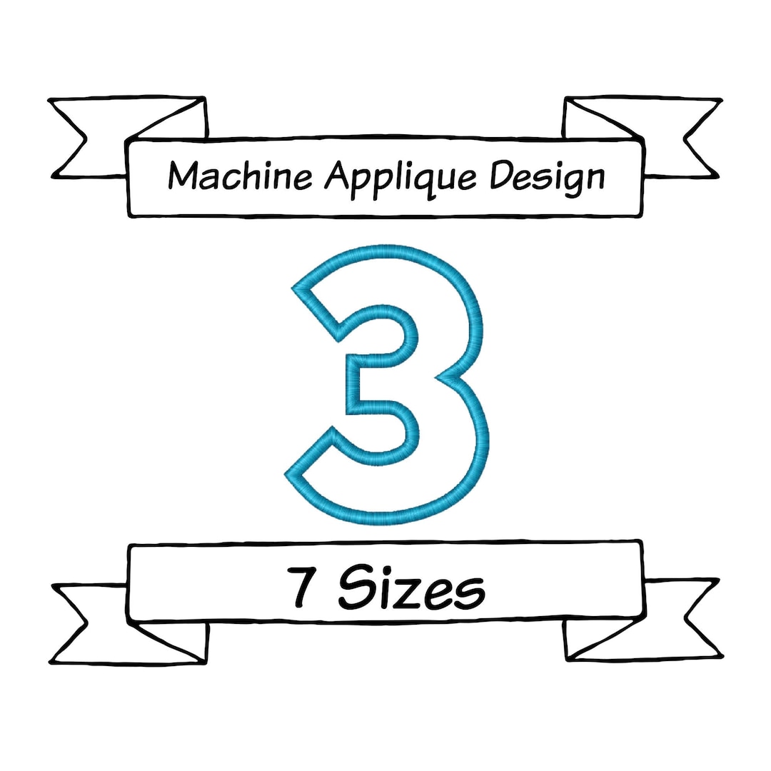 Number 3 Applique - Block Font - Machine Embroidery Design - 7 Sizes ...