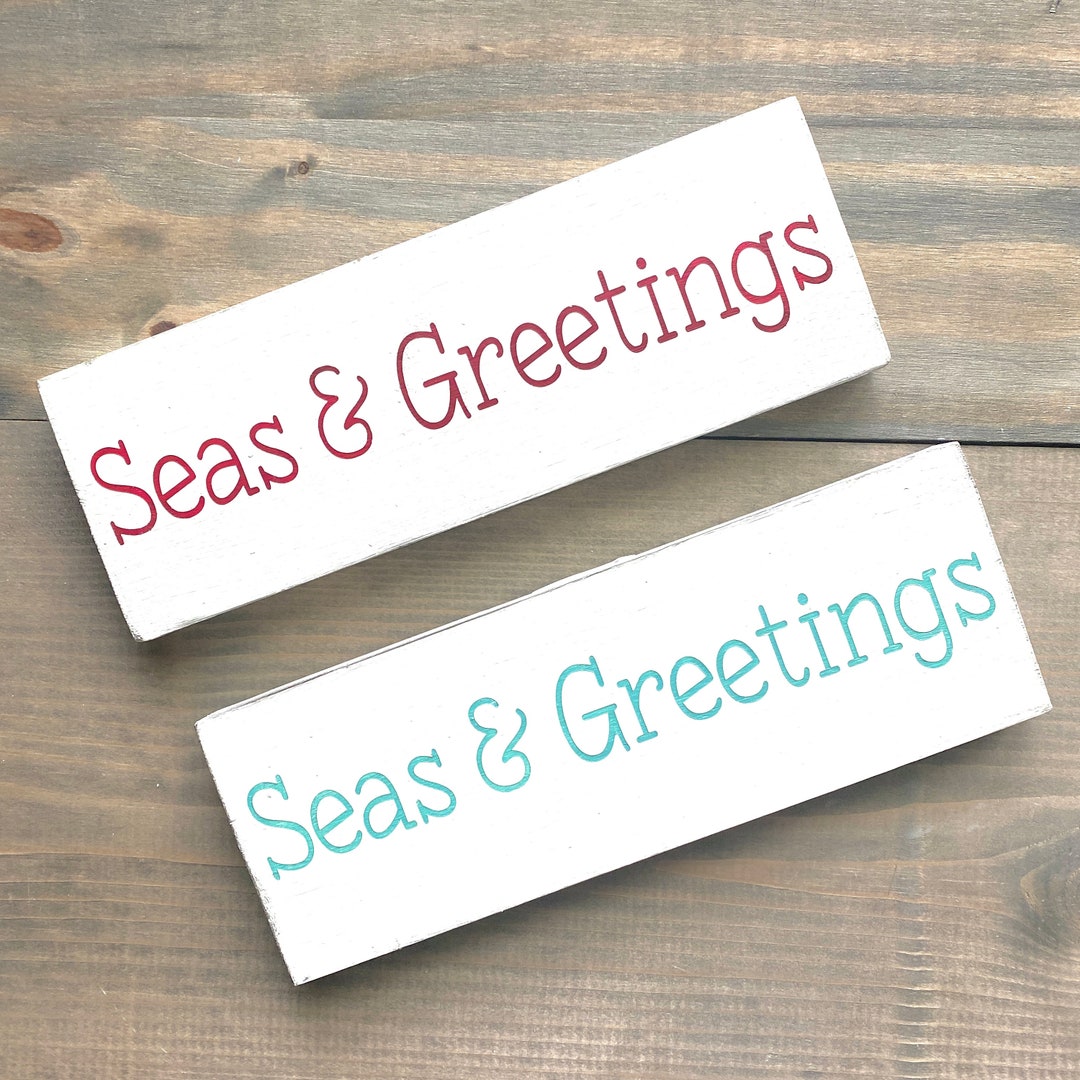 Seas & Greetings Sign Winter Beach Sign Coastal Christmas - Etsy