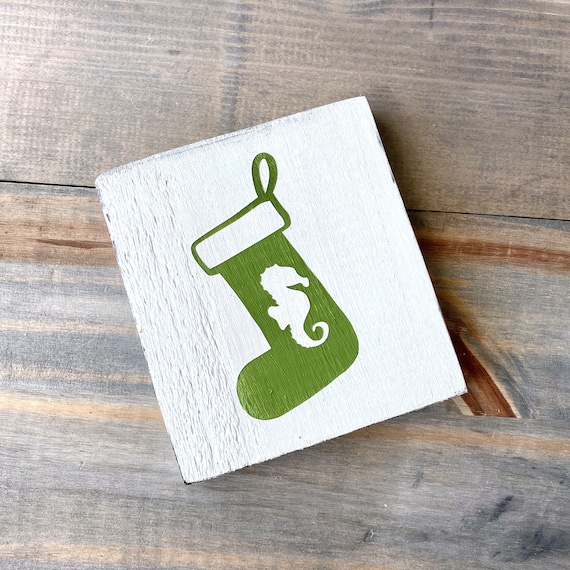 Seahorse Stocking Sign Winter Beach Sign Coastal Christmas - Etsy