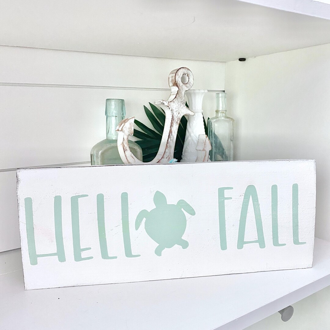 Hello Fall Sea Turtle Sign, Coastal Fall Decor Coastal Cottage Fall ...