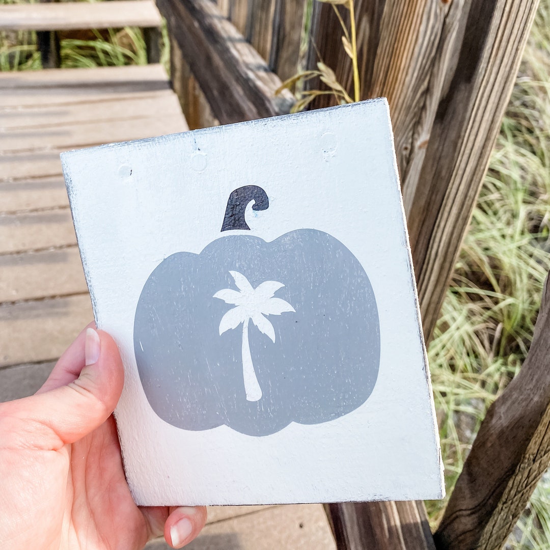 Palm Tree Pumpkin Sign Coastal Fall Decor Autumn Beachy Pumpkin Beach ...