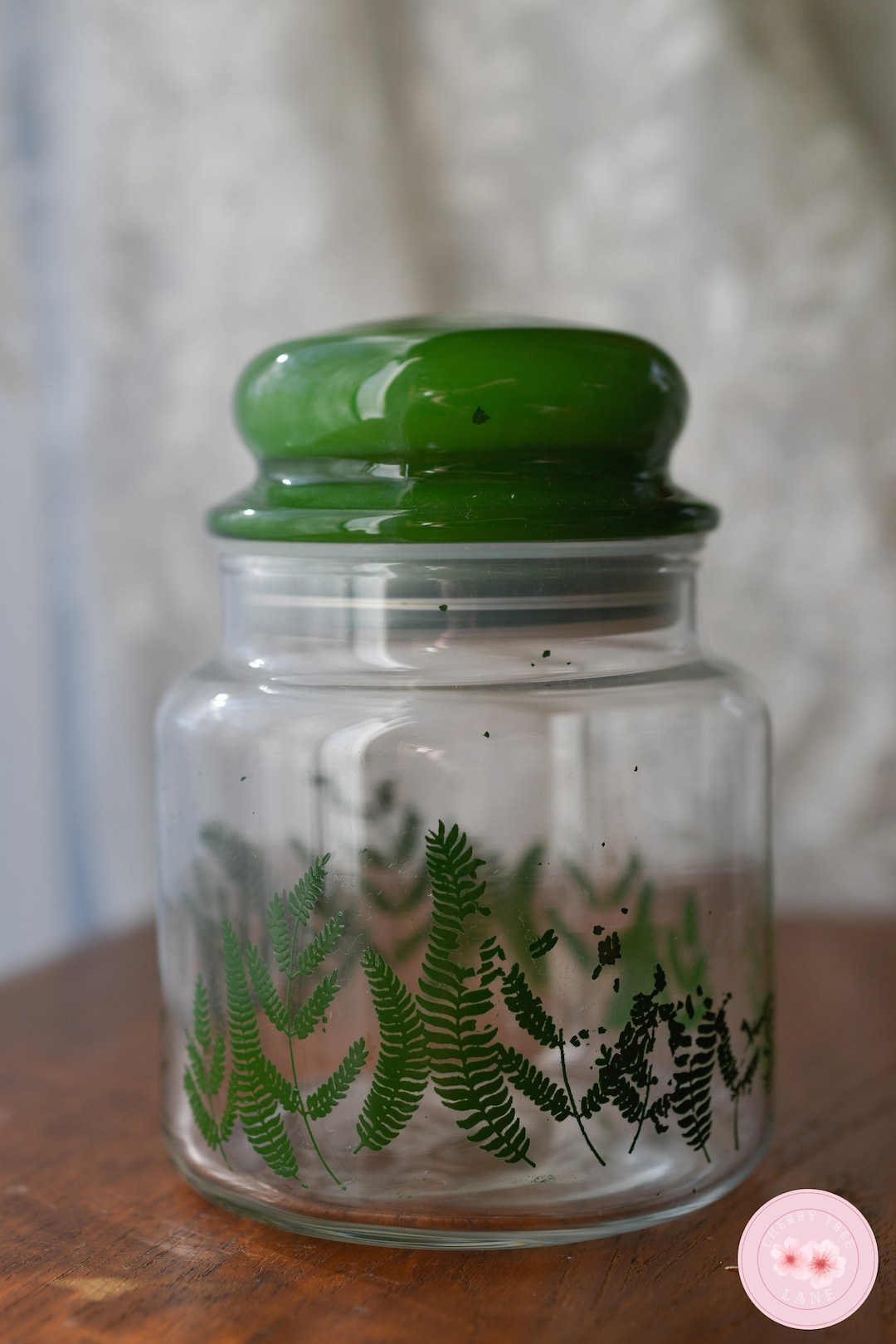 Anchor Hocking Glass Apothecary Jar With Fern Pattern, Green Bubble Lid ...
