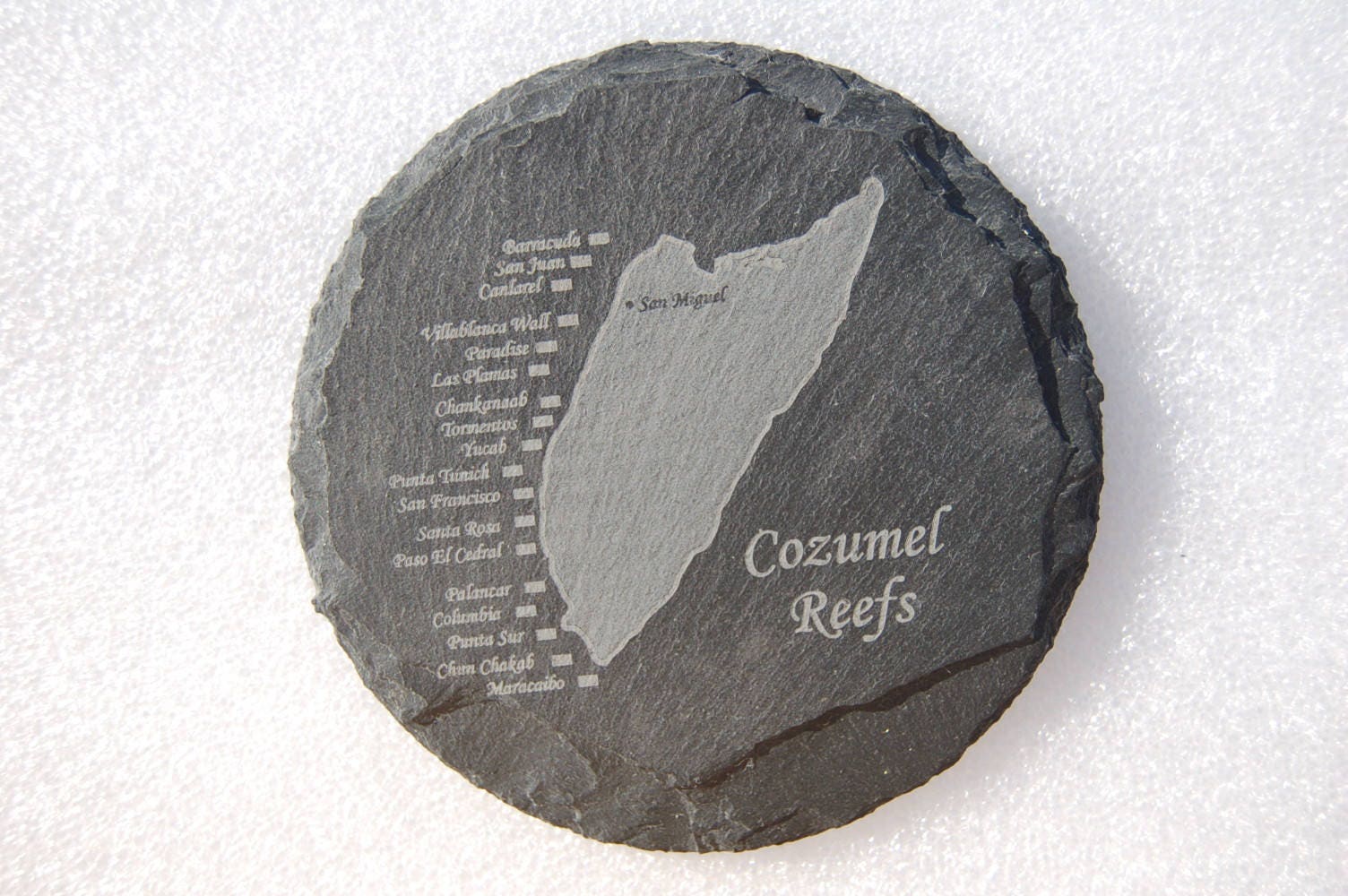 Slate Coasters 4 Round Custom Engraved With Holder | Etsy