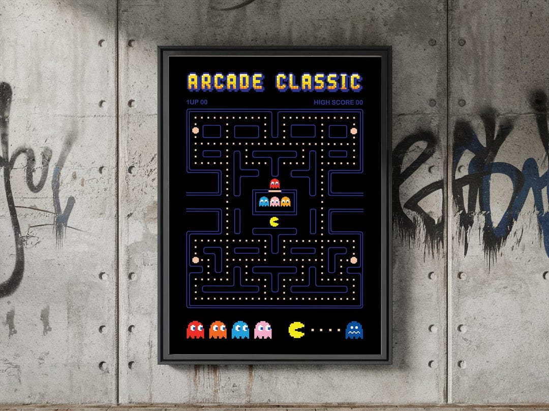 Arcade Classic Retro Poster – Pixel Maze Game-inspired Digital Wall Art ...