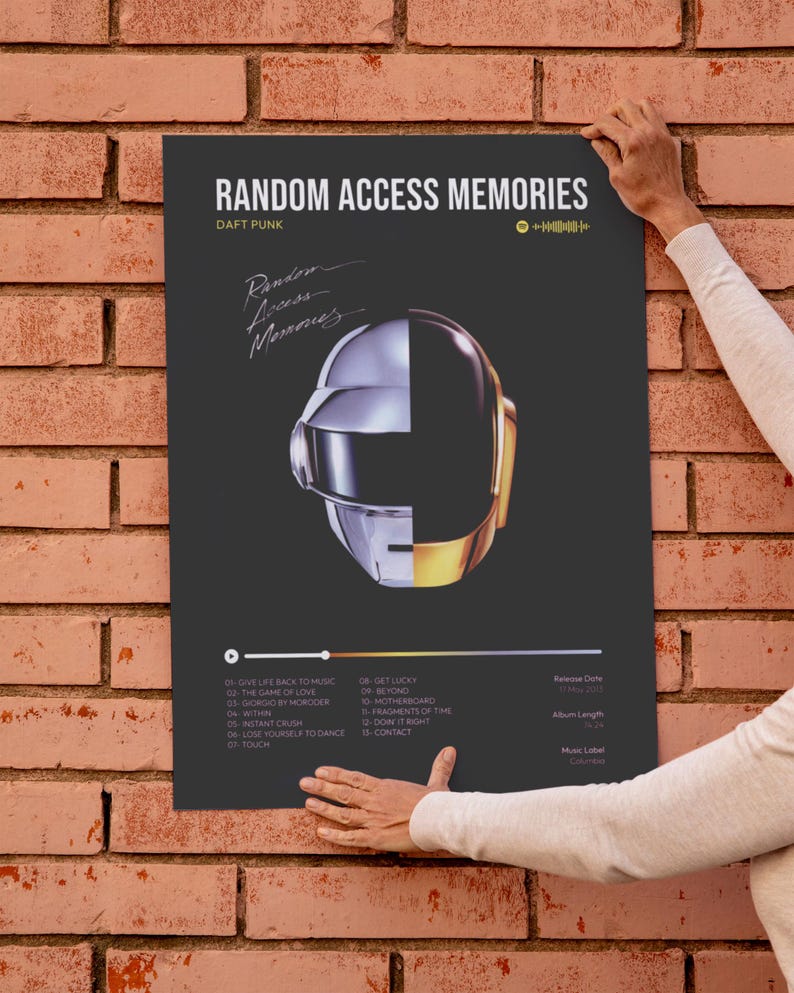 Daft Punk Random Access Memories Poster, Spotify Code Music Wall Print ...