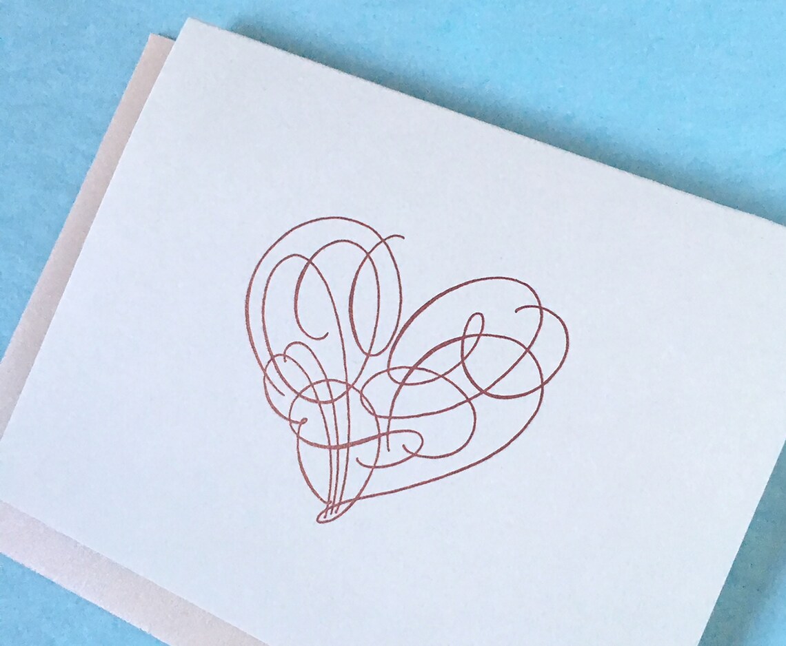 Rose Gold Calligraphy Heart Card Set set of 4 - Etsy