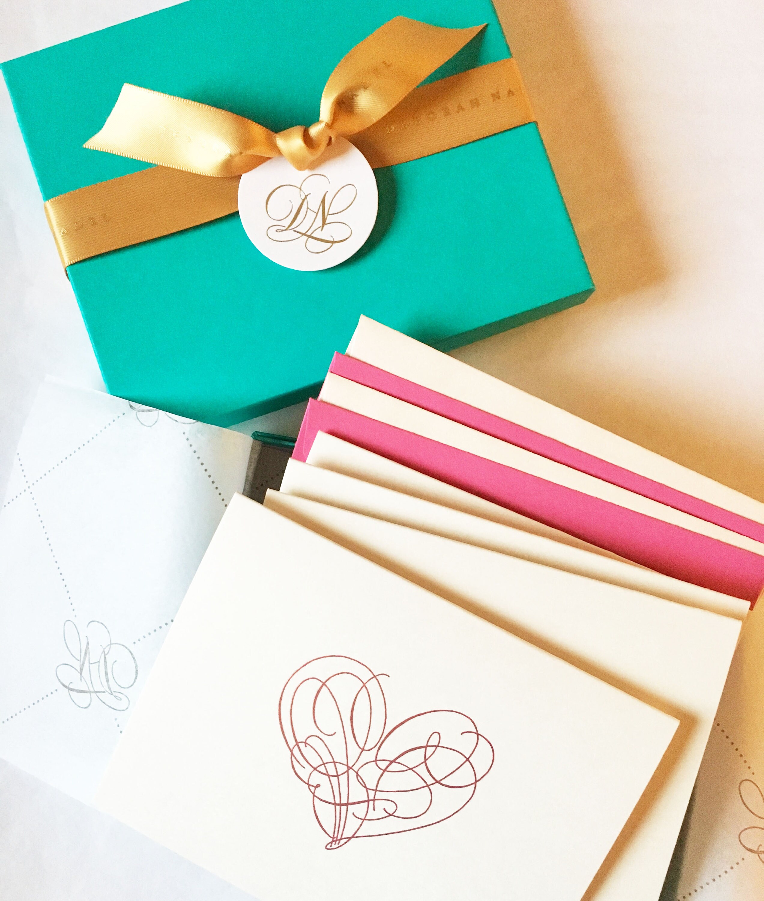 Rose Gold Calligraphy Heart Card Set set of 4 - Etsy