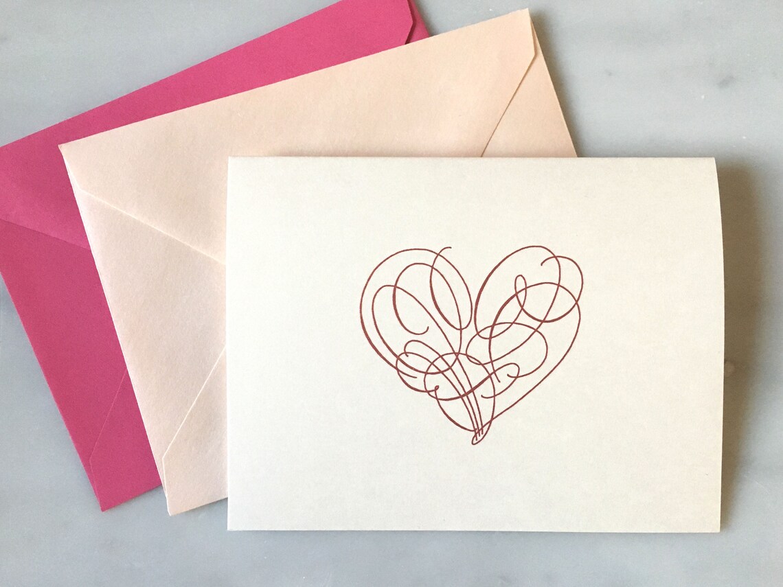 Rose Gold Calligraphy Heart Card Set set of 4 - Etsy
