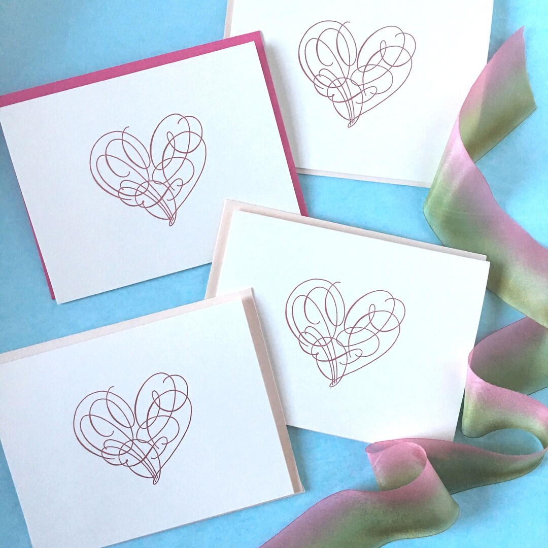 Rose Gold Calligraphy Heart Card Set (set of 4) - Etsy