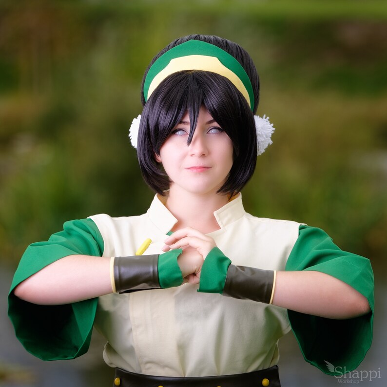 Toph Beifong wig Avatar the Last Airbender black huge bun | Etsy