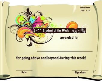 Student of the Week Printable Certificate/star Student Award ...