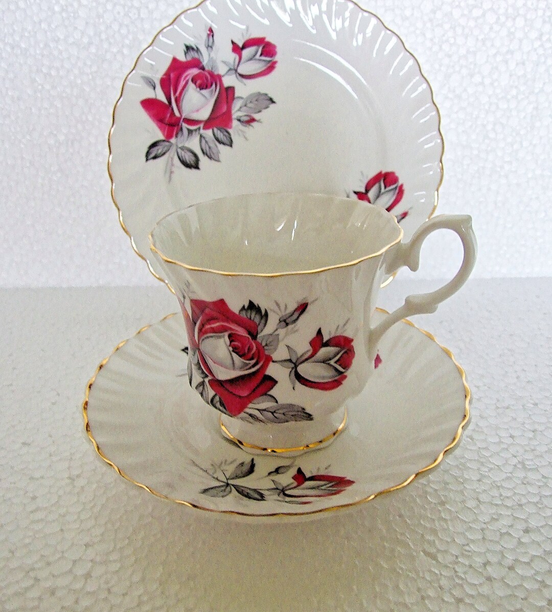 Vintage Queen Anne Rose Pattern Trio Teacup , Saucer and Side Plate ...