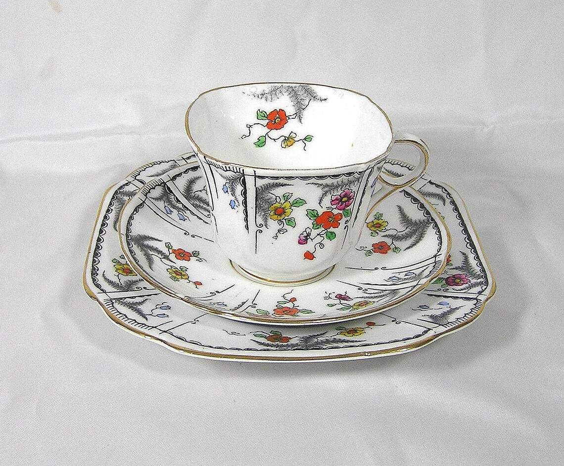 Melba Bone China Art Deco Tea Cup Saucer and Side Plate Made - Etsy