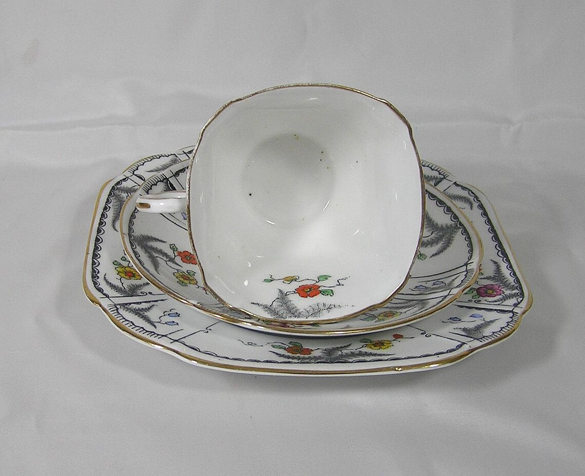 Melba Bone China Art Deco Tea Cup Saucer and Side Plate Made - Etsy