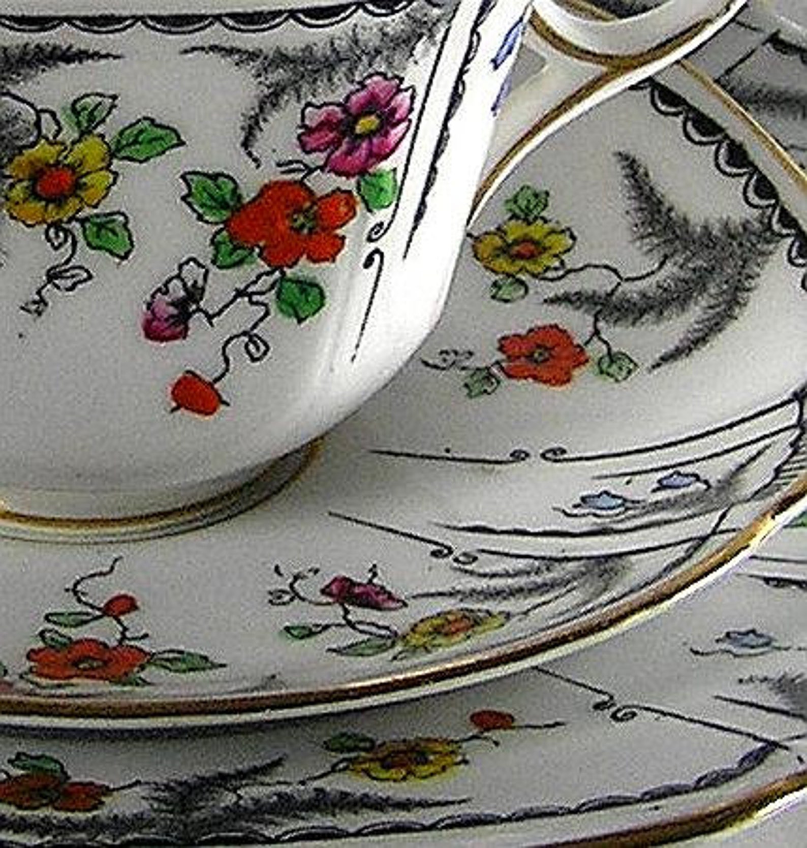 Melba Bone China Art Deco Tea Cup Saucer and Side Plate Made - Etsy