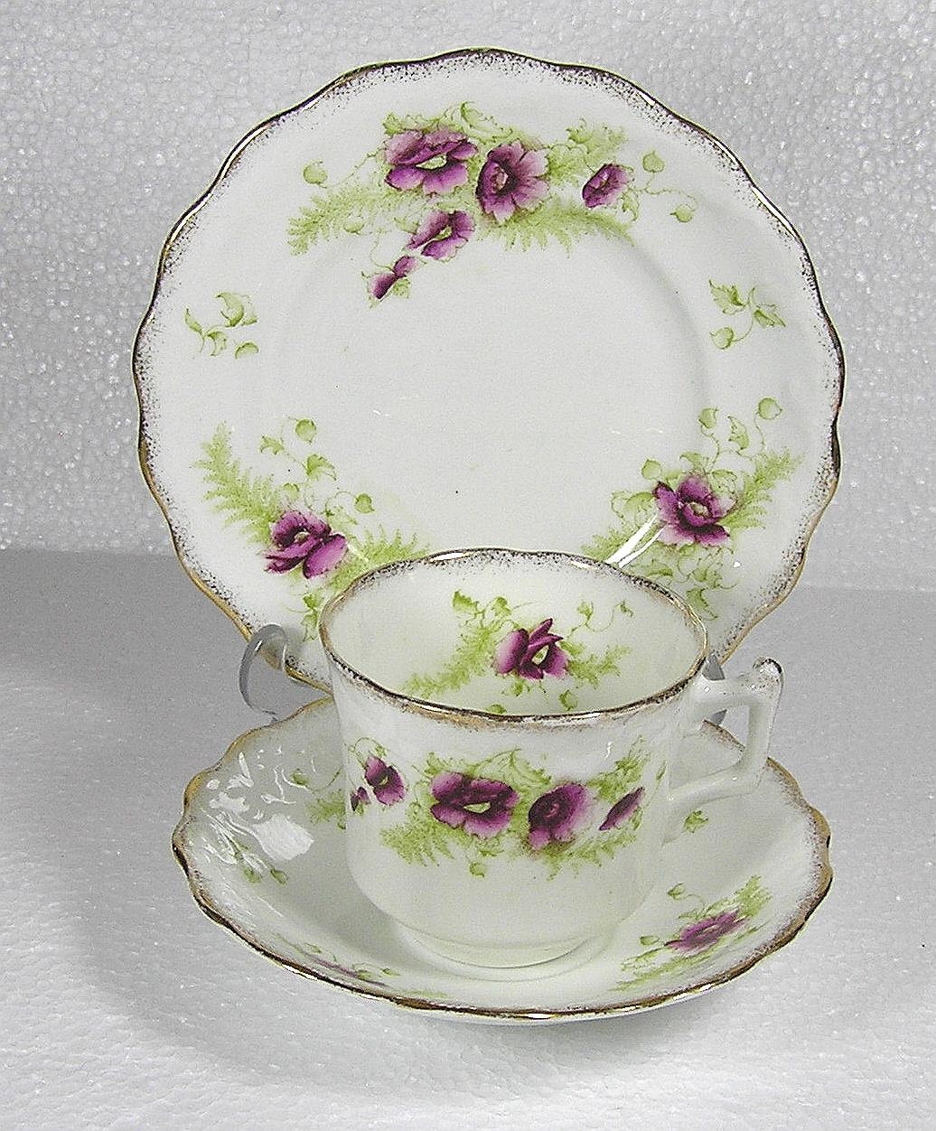 Art Deco J H Cope Wellington China 1906 Floral Pattern Trio Cup Saucer ...