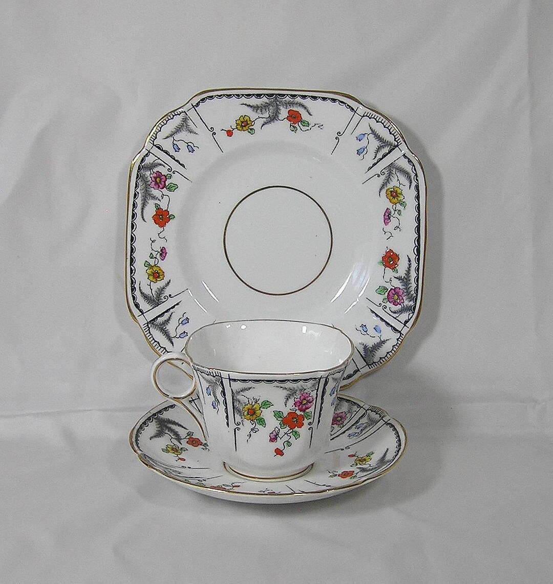 Melba Bone China Art Deco Tea Cup, Saucer and Side Plate Made in ...