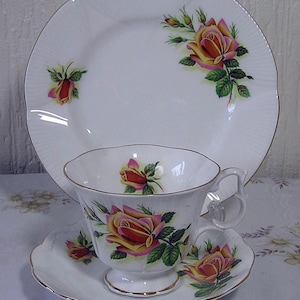 Vintage Bone China Rose Pattern Tea Trio Set From Richmond China Made ...