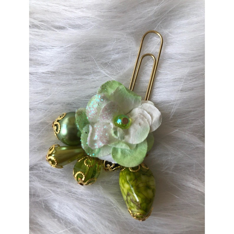 Paperclip Rose White/green-. Gold Hardware - Paperclip With Beads - Etsy