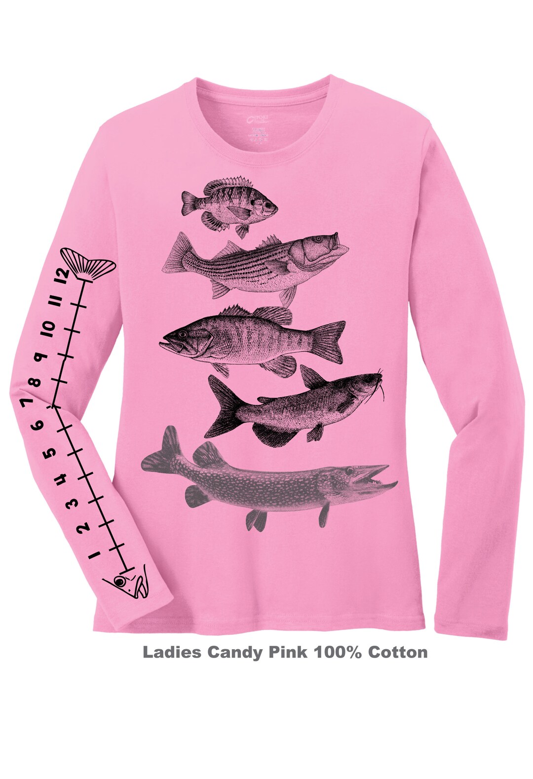 Women's Fish fishing Shirt With Ruler to Measure Fish Ladies T-shirt ...
