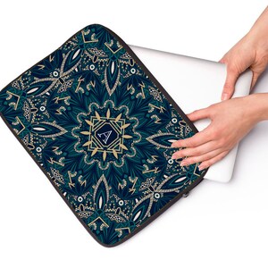 Dark Mandala Monogram Personalized Laptop Sleeve, Mustard Laptop Case ...