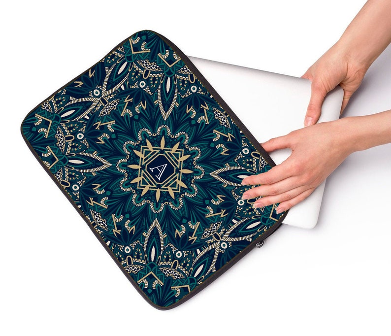 Dark Mandala Monogram Personalized Laptop Sleeve Mustard - Etsy