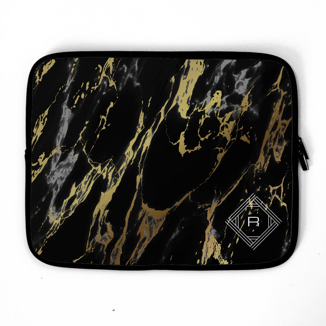 Black & Gold Monogram Personalized Laptop Sleeve, Laptop Case ...
