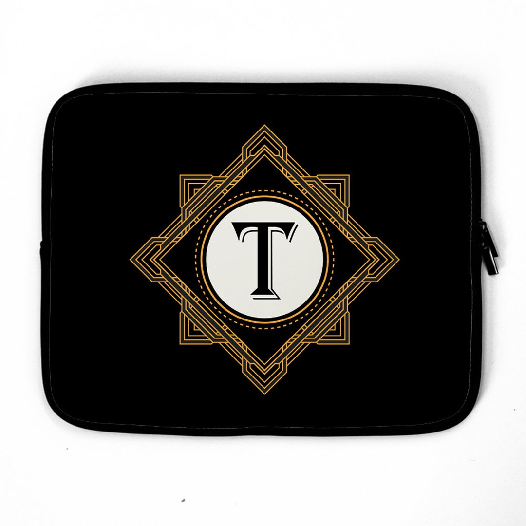 Dark Monogram Personalized Laptop Sleeve, Mustard Laptop Case, Laptop ...