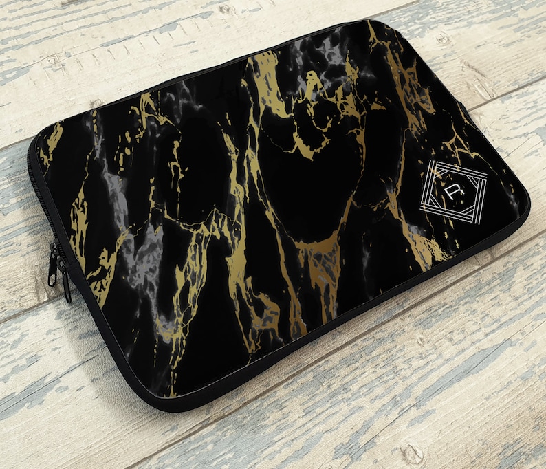 Black & Gold Monogram Personalized Laptop Sleeve Laptop Case - Etsy