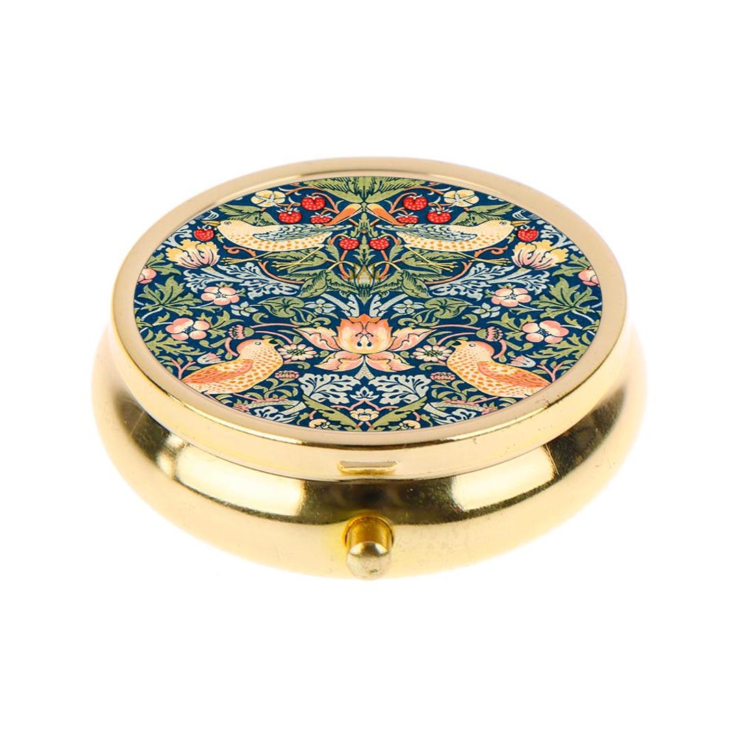 Pill Box Strawberry Thief Art Nouveau Pill Container Pocket Medicine ...