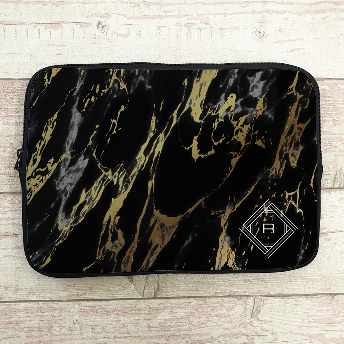 Black & Gold Monogram Personalized Laptop Sleeve Laptop Case - Etsy