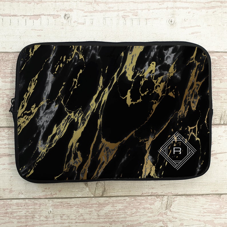 Black & Gold Monogram Personalized Laptop Sleeve Laptop Case - Etsy