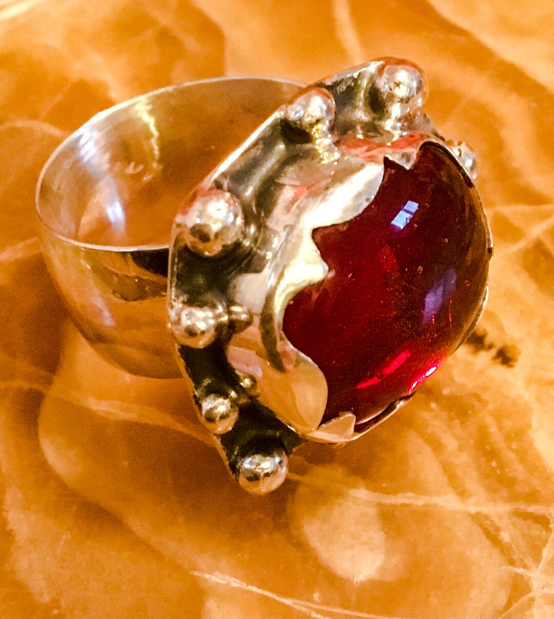 Ruby Red Cast Glass in Sterling Silver Ring by Julia Gombert - Etsy