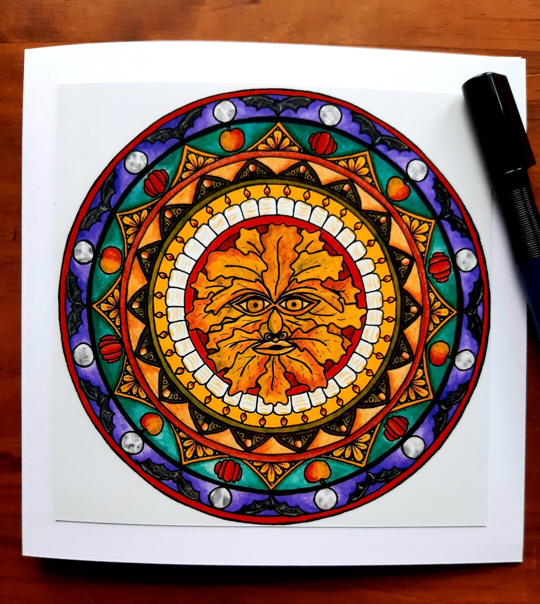 Green Man mandala AUTUMN blank greetings card. - Etsy.de