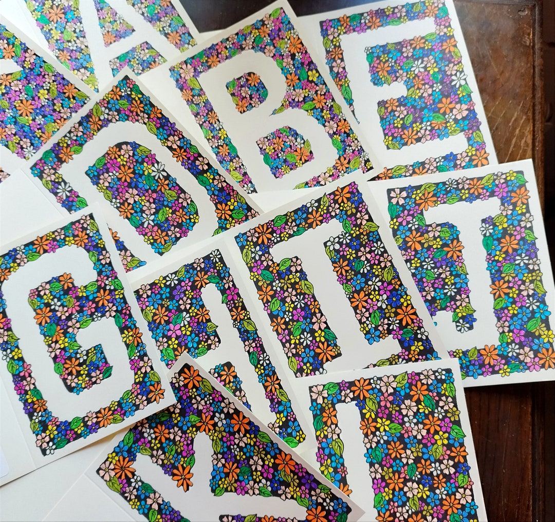 Alphabet Initial Cards - 'garden Path' Design - Floral, Each Hand Drawn ...