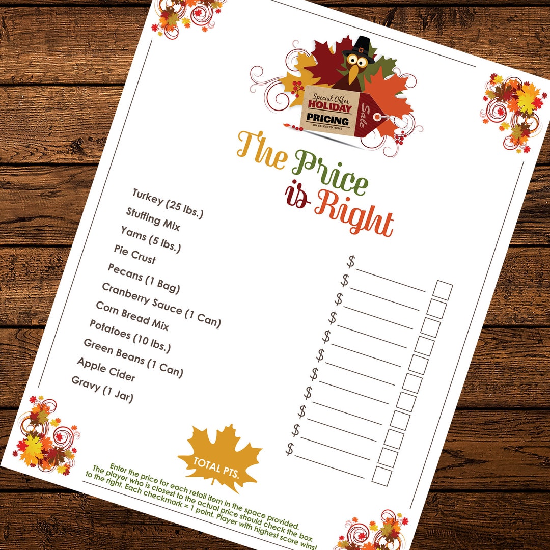 The Price is Right Thanksgiving Game (instant Download and Print) - Etsy