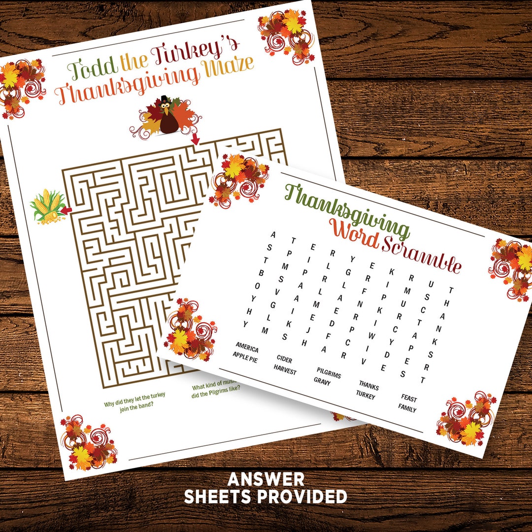 Thanksgiving Word Scramble & Maze (PRINTABLE GAMES) - Etsy