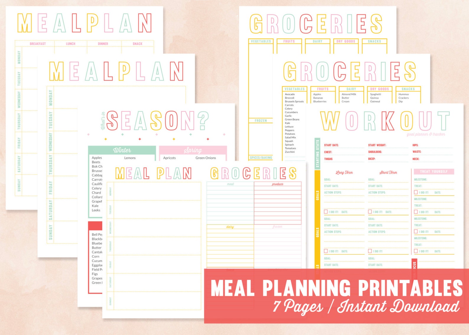 Menu Planner Worksheets + Shopping Lists + Instant Download + DIY ...